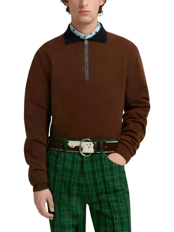 Marni Pure Cashmere Layered Effect Polo Jumper - Brown