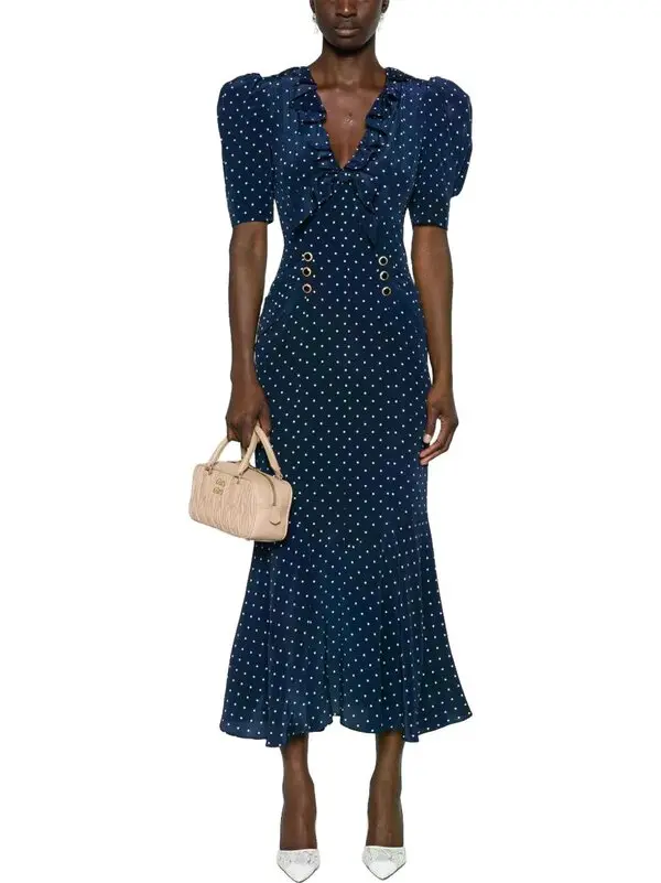Alessandra Rich Polka Dot Print Midi Dress - Blue