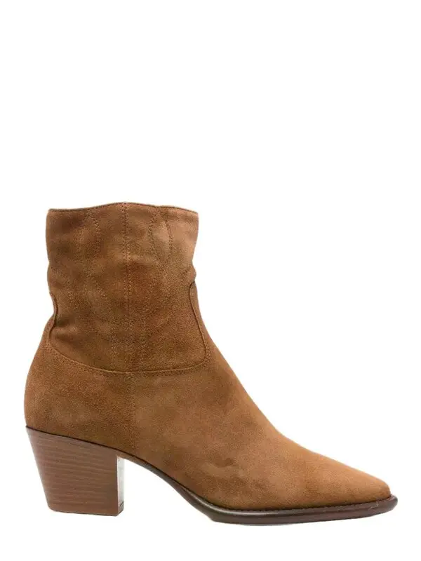 ANNA F. Pointed Toe Zip Fastening Ankle Boots - Brown