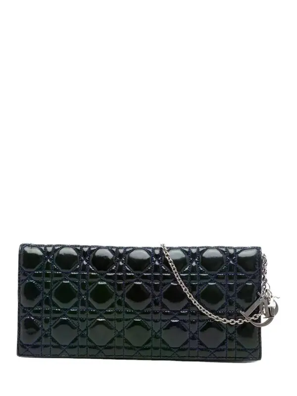 Dior Patent Cannage Lady Clutch With Chain Crossbody Bag - Black