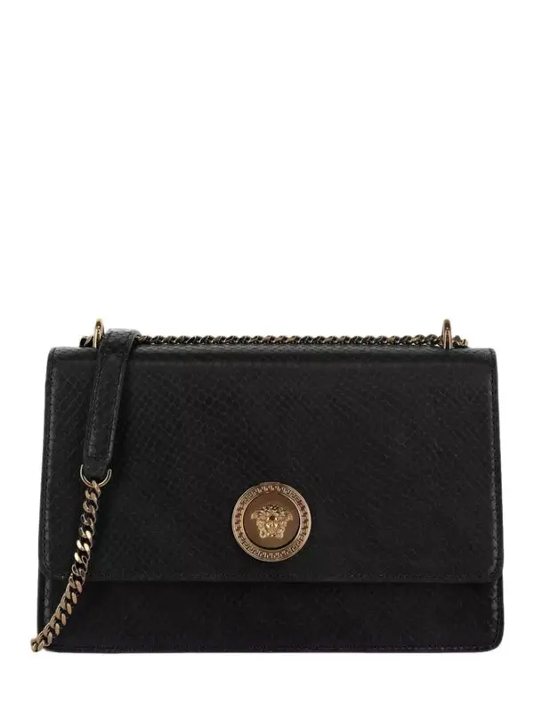 Versace La Medusa Snake-embossed Shoulder Bag - Black