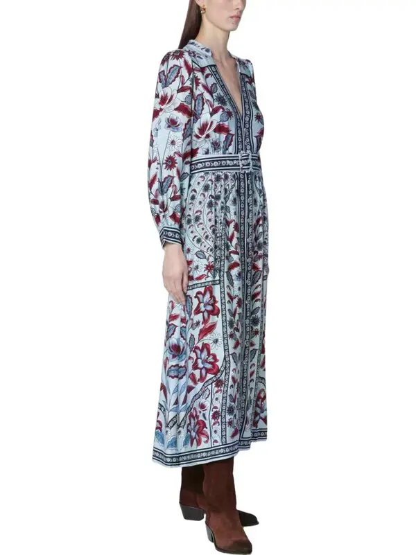 Farm Rio Marcelle Floral-print Belted Midi Dress - Blue