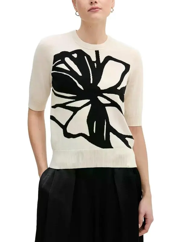Dkny Floral Intarsia Short-sleeve Knit Top - Neutrals