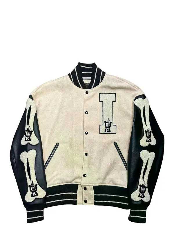 Kapital Varsity Jacket With Bone-motif Patches - Neutrals
