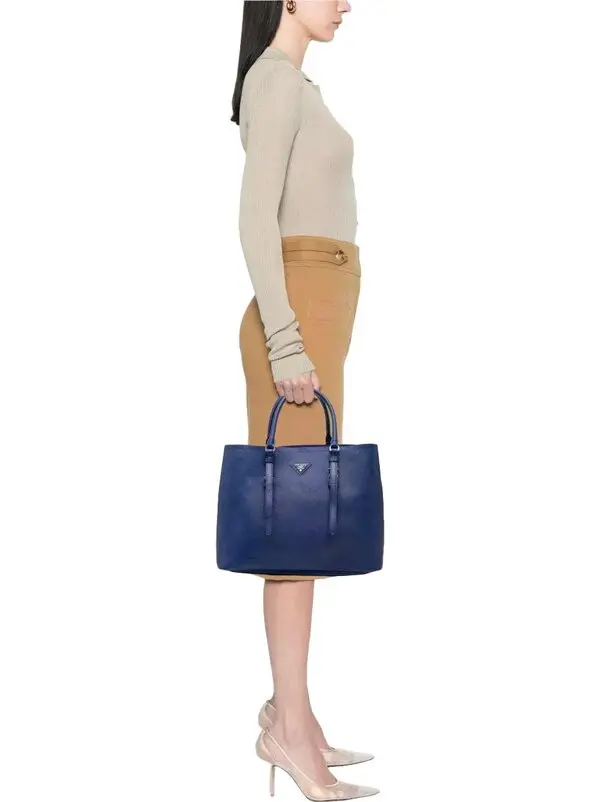 Prada Saffiano Leather Double Handle Satchel - Blue