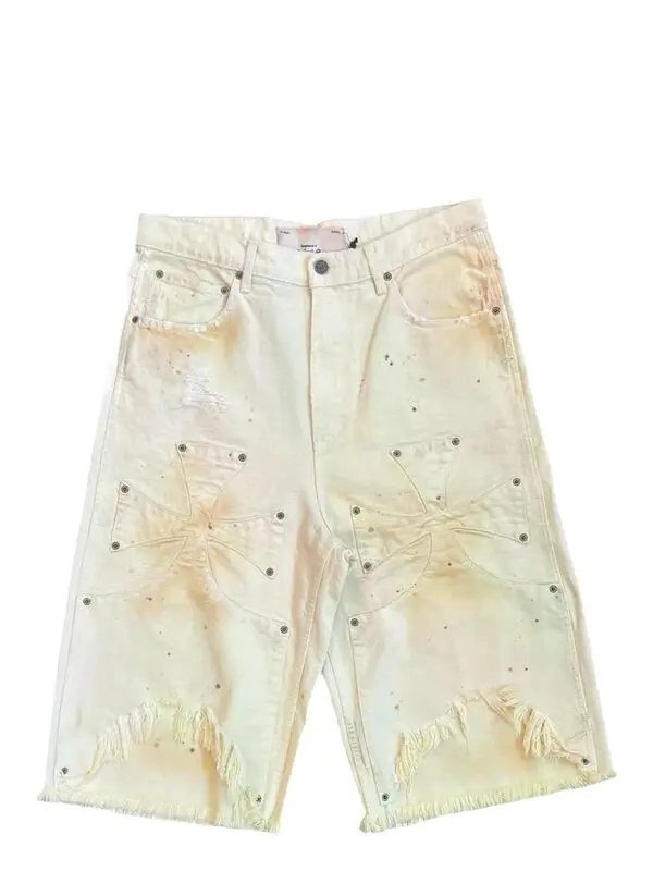SEKRIT Chopper Cross-patch Denim Shorts - Neutrals