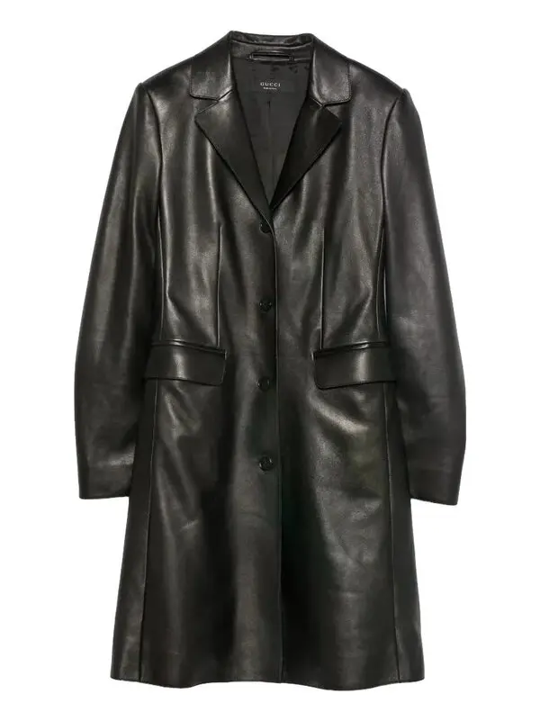 Gucci Leather Single-breasted Coat - Black