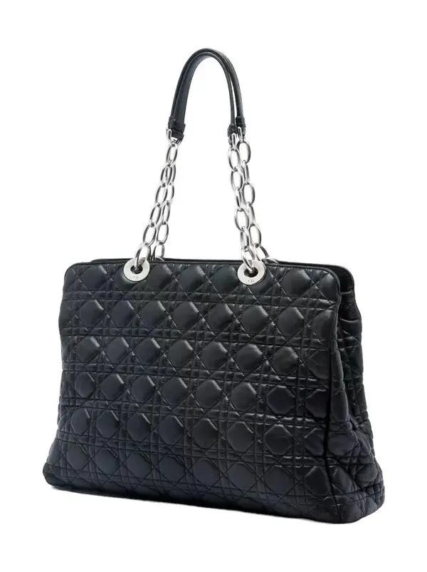 Dior Large Lambskin Cannage Soft Zipped Lady Shopping Tote Bag - Black