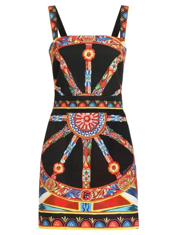 Dolce & Gabbana Carretto Print Fabric Short Dress - Black