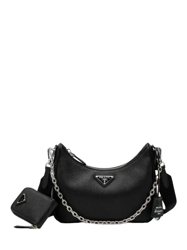 Prada Re-edition 2005 Saffiano Leather Shoulder Bag With Chain Detail - Black