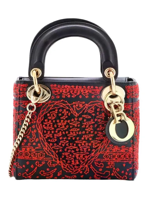 Dior Lady Chain Bag Beaded Embroidered Leather Mini Shoulder Bag - Black