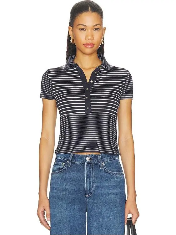 Rag & Bone The Knit Button Stripe Polo Tee In . Also - Multi