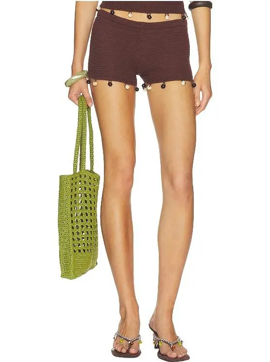 RUNAWAY THE LABEL Bailee Mini Knit Shorts In . Also - Chocolate