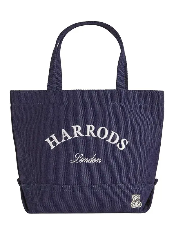 Harrods Small Cotton Embroidered Logo Tote Bag - Navy