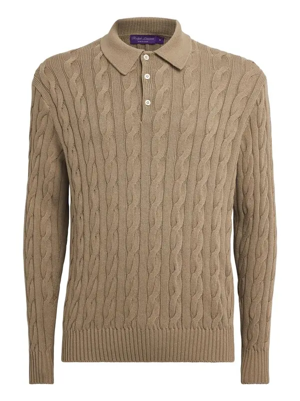 Ralph Lauren Purple Label Silk-cotton Cable-knit Polo Shirt - Grey