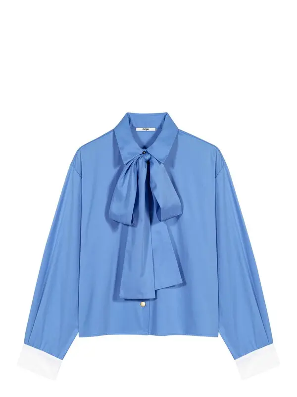 Maje Cotton Pussybow Shirt - Blue