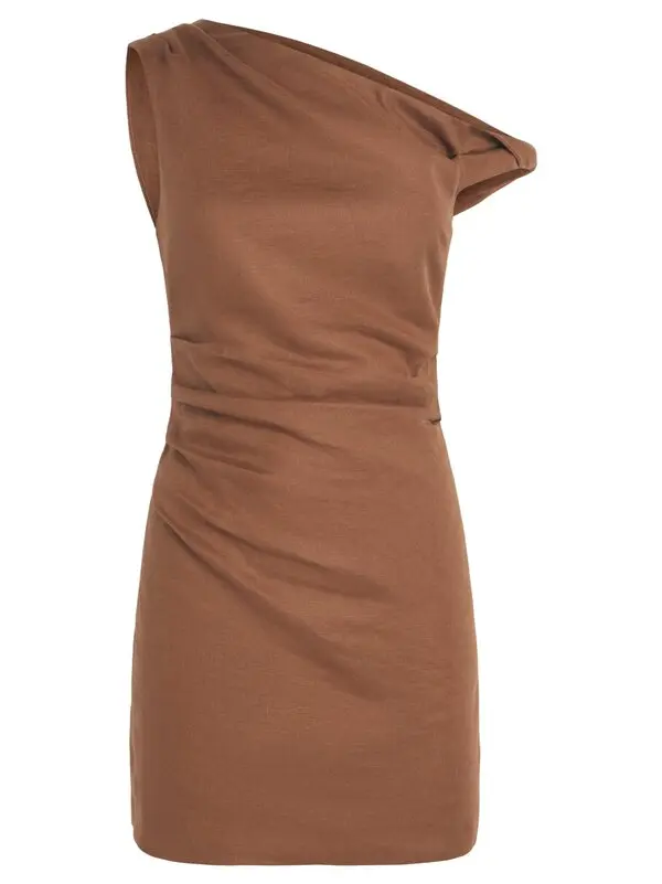 SIR. Asymmetrical Linen Mini Dress - Brown