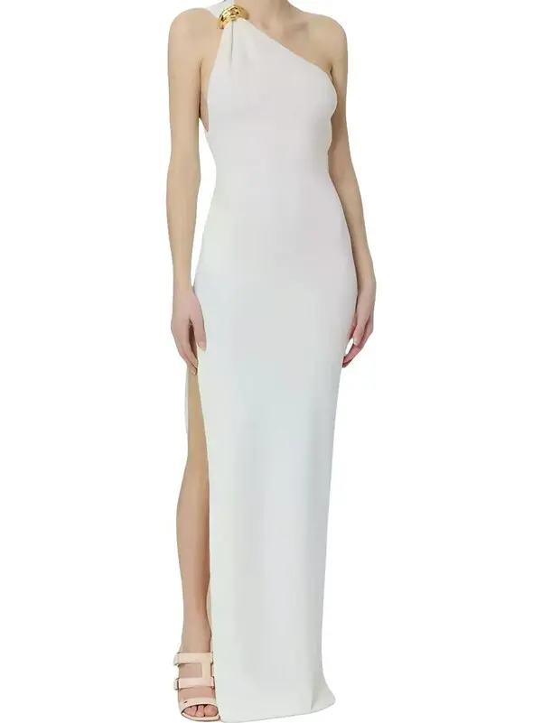 Elisabetta Franchi Red Carpet Jewel-embellished One-shoulder Maxi Dress - Neutrals