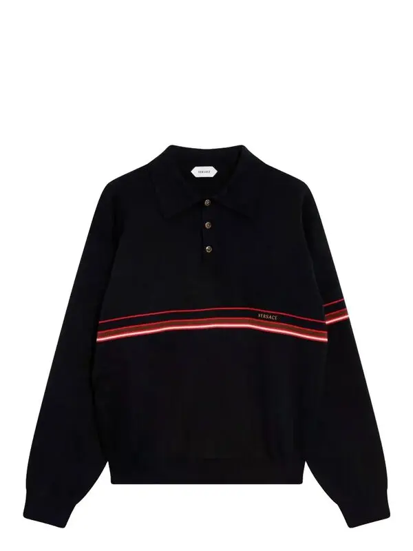 Versace Striped Long-sleeve Polo Shirt - Blue