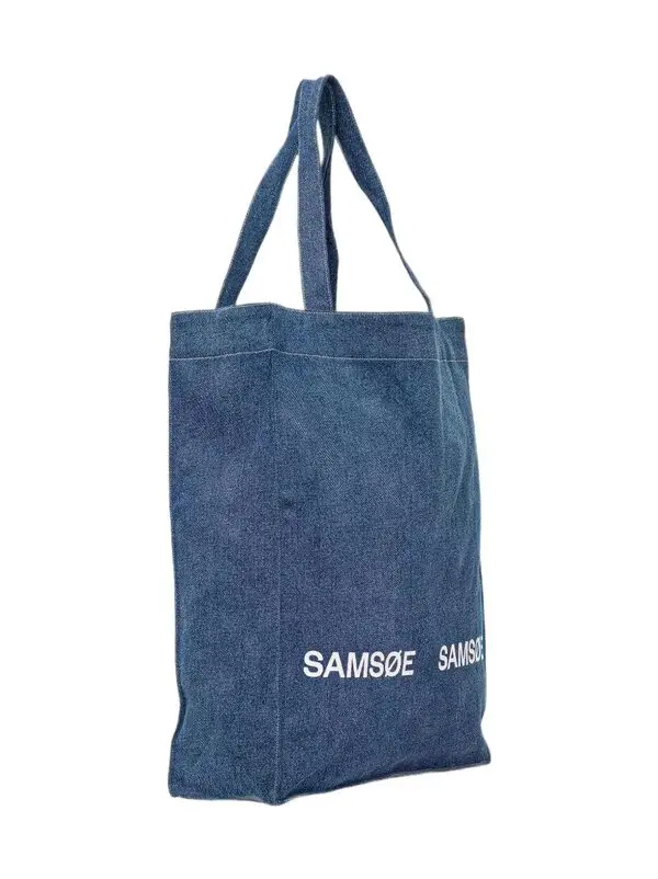 SAMSOE SAMSOE Logo Print Denim Tote Bag - Blue