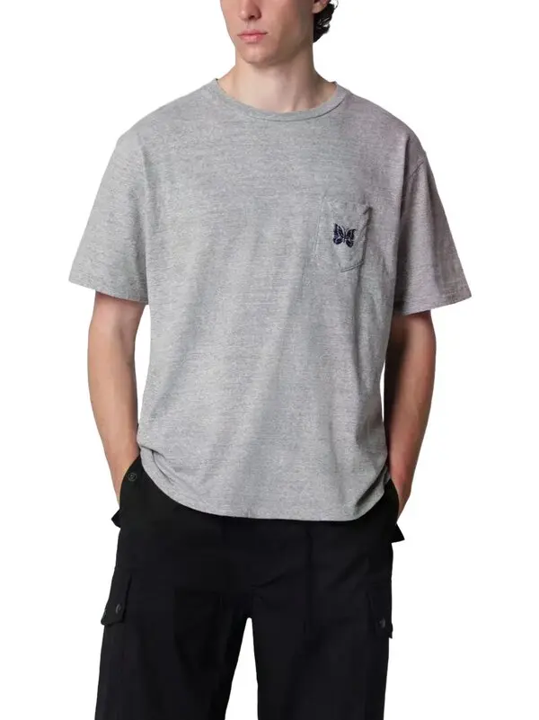 Needles Butterfly-embroidered Pocket T-shirt - Grey