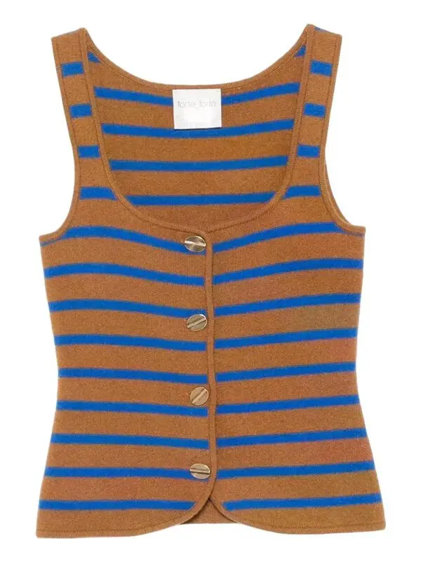 FORTE_FORTE Striped Button-fastening Vest - Brown