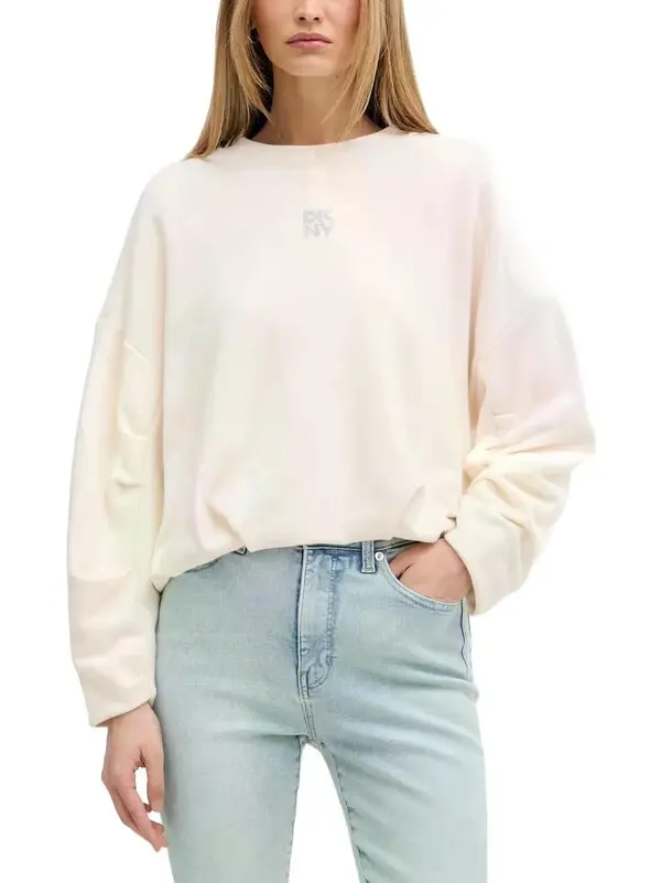 Dkny Rhinestone Logo Crew Neck Sweater - Neutrals