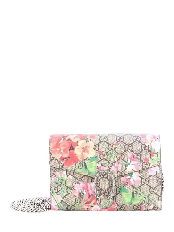 Gucci Dionysus Chain Wallet Blooms Print Gg Coated Canvas Small Crossbody Bag - Brown