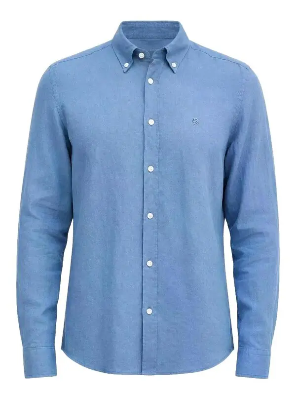 BOSS Button-down Embroidered Logo Shirt - Blue
