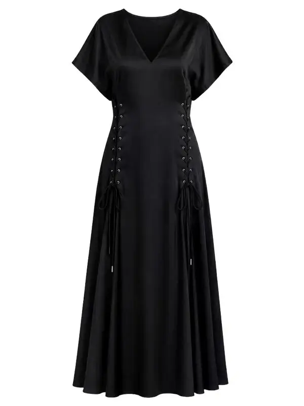 Pinko Lace-up Satin Maxi Dress - Black