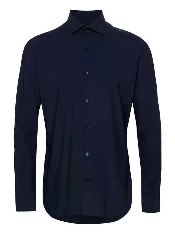 CALIBAN Spread-collar Long-sleeve Shirt - Blue