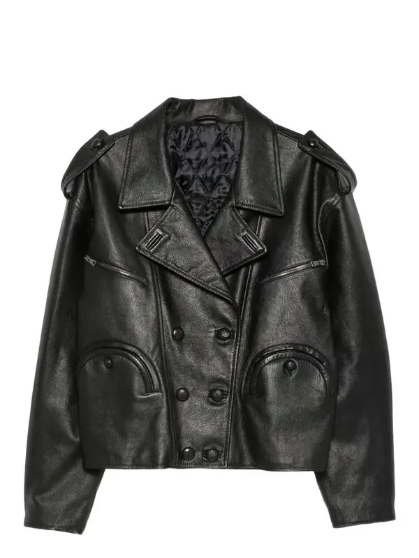BLAZÉ MILANO Double-breasted Leather Jacket With Notched Lapels - Black