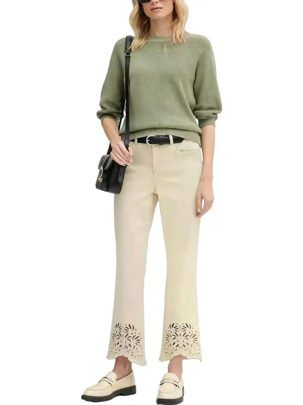 Joseph Ribkoff Laser-cut Frayed Edge Flared Jeans - Neutrals