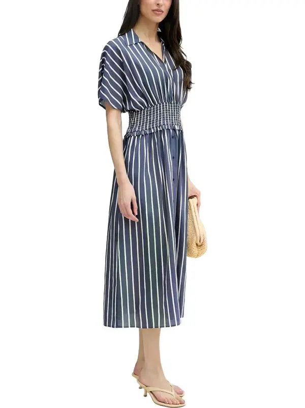 Joseph Ribkoff Vertical-stripe Smocked-waist Midi Dress - Blue