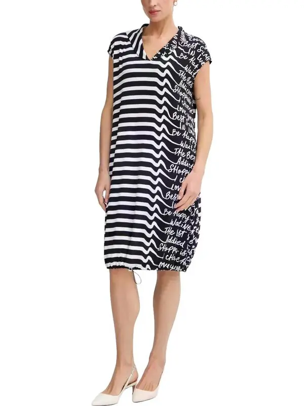 Joseph Ribkoff Striped Midi Dress With Script Print And Drawstring Hem - Black
