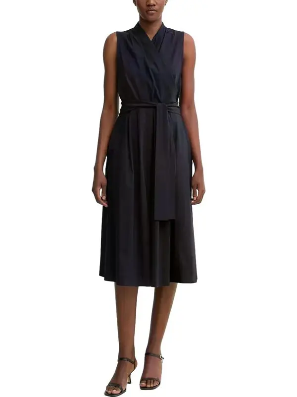 Joseph Ribkoff Sleeveless V-neck Belted Midi Dress - Blue