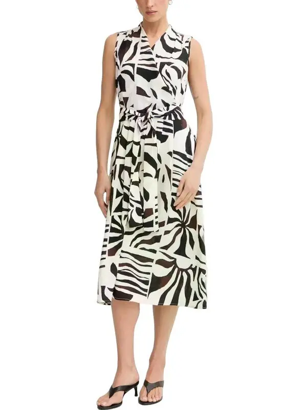 Joseph Ribkoff Abstract Print Belted Midi Dress - Black