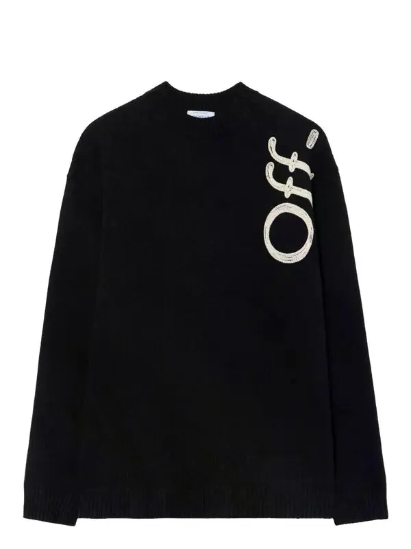 Off-White Vertical Bookish Embroidered Crew Neck Sweater - Black