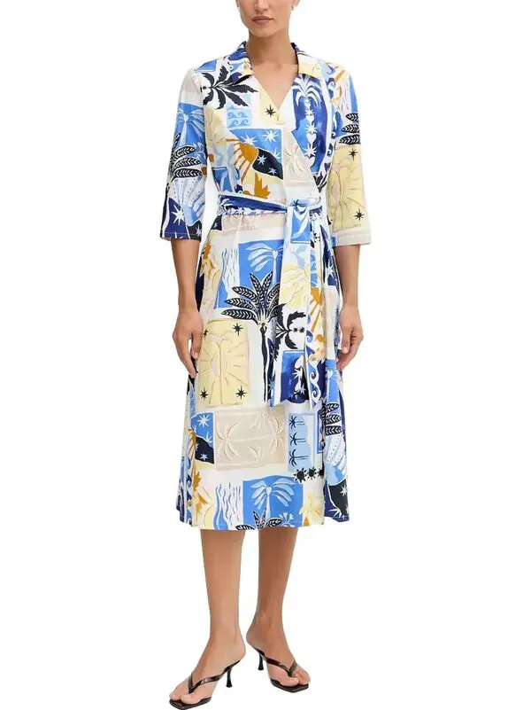 Joseph Ribkoff Graphic Print Belted Midi Dress - Blue