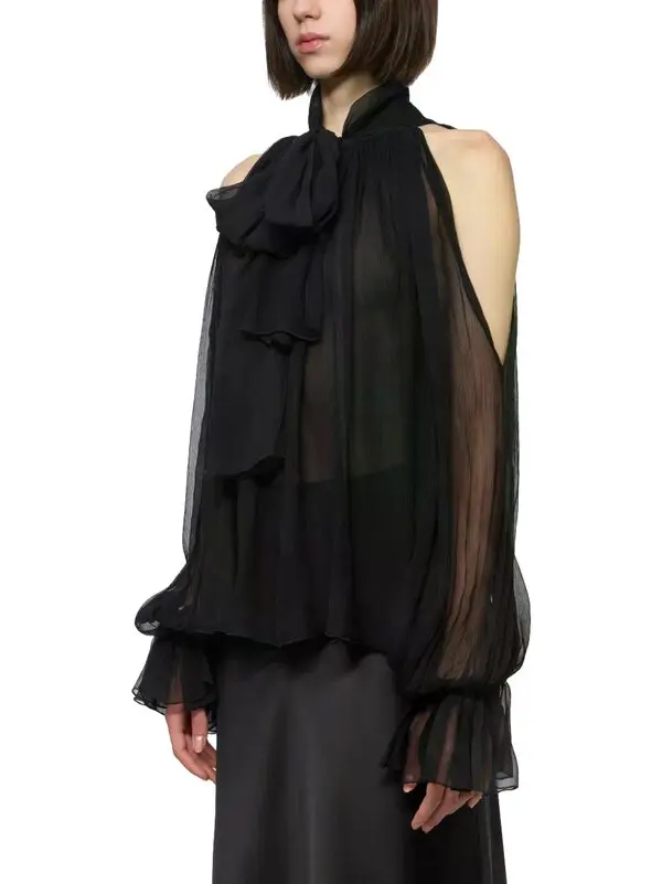 ATU BODY COUTURE Cold-shoulder Pussy-bow Blouse - Black