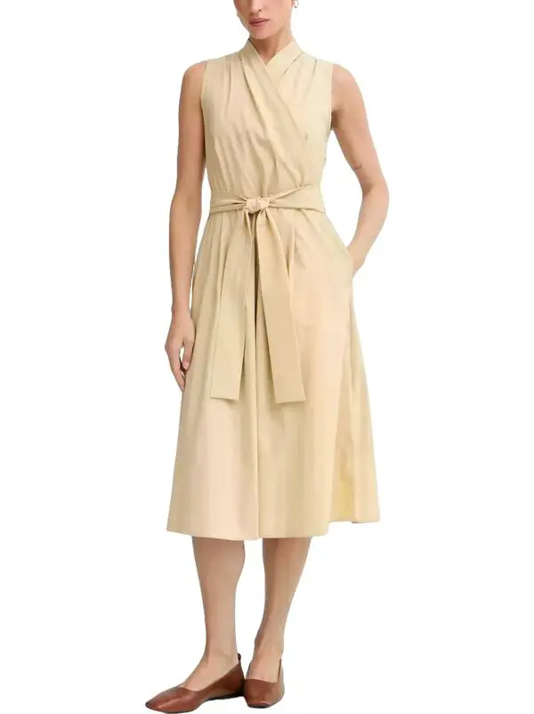 Joseph Ribkoff Sleeveless High Neck Belted Midi Dress - Neutrals