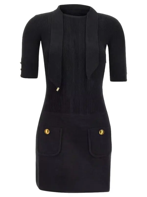 Elisabetta Franchi Button-detail Tie-neck Dress - Black
