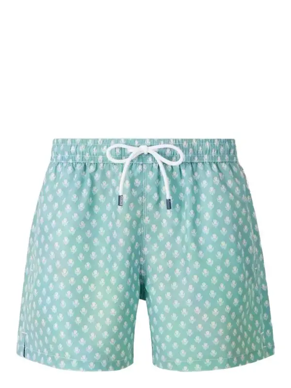 Fedeli Octopus-print Drawstring Swim Shorts - Blue