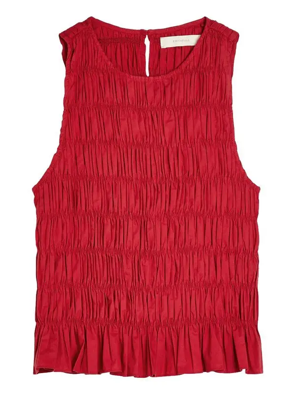 Faithfull The Brand Shirred Cotton-poplin Peplum Top - Red