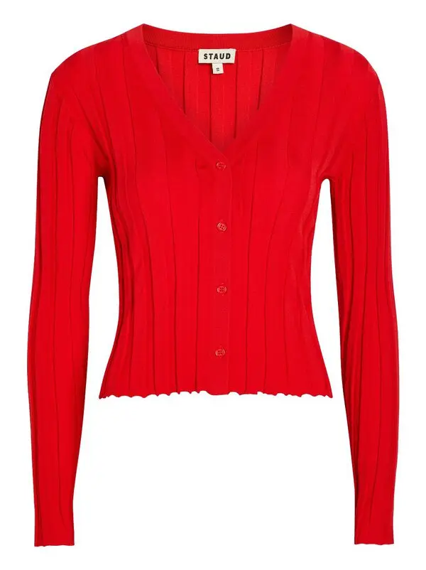 Staud Ezra Ribbed-knit Cardigan - Red