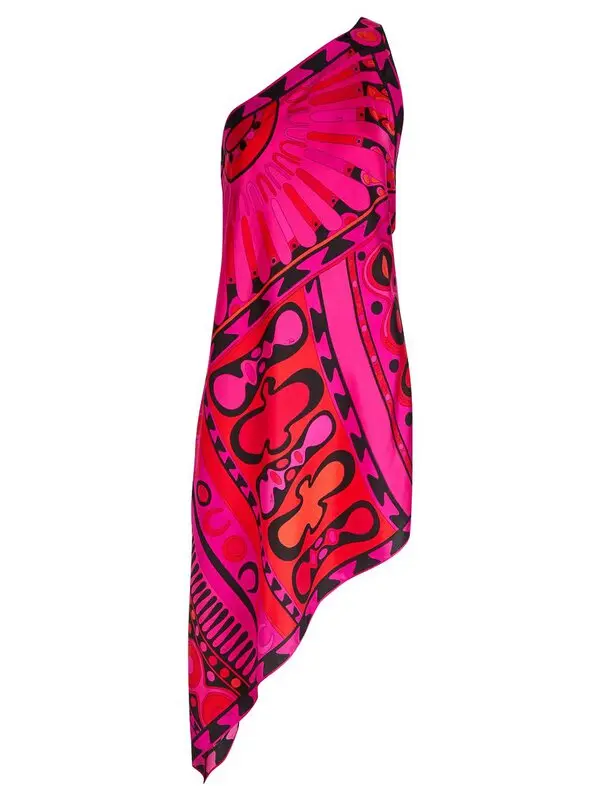 Emilio Pucci Printed Asymmetric Silk-twill Midi Dress - Pink