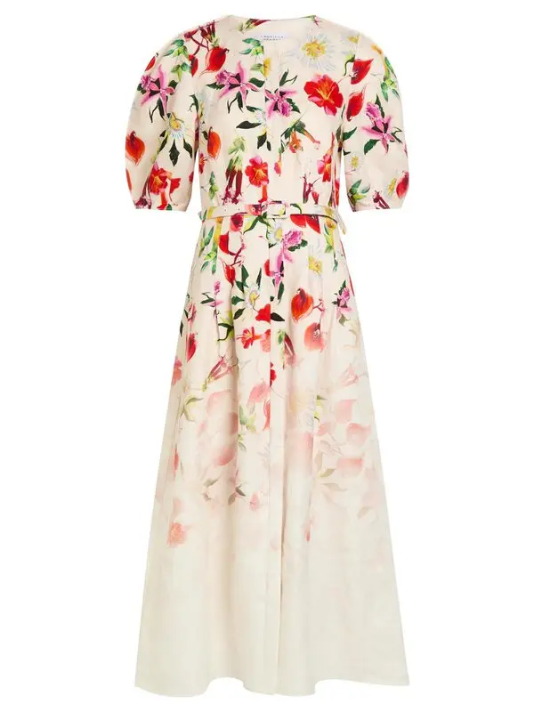Gabriela Hearst Ignis Belted Floral-print Linen Midi Dress - Multicoloured