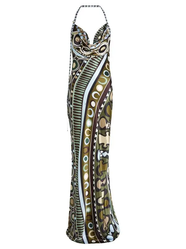 Emilio Pucci Printed Halterneck Satin-silk Maxi Dress - Multicoloured
