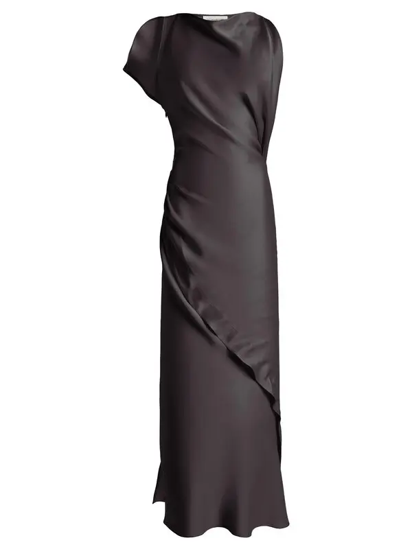 Victoria Beckham Draped Satin Asymmetrical Midi Dress - Grey