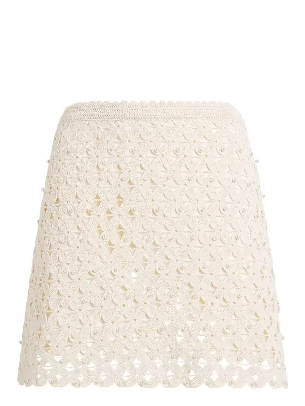 Sandro Crochet Beaded Mini Skirt - Beige